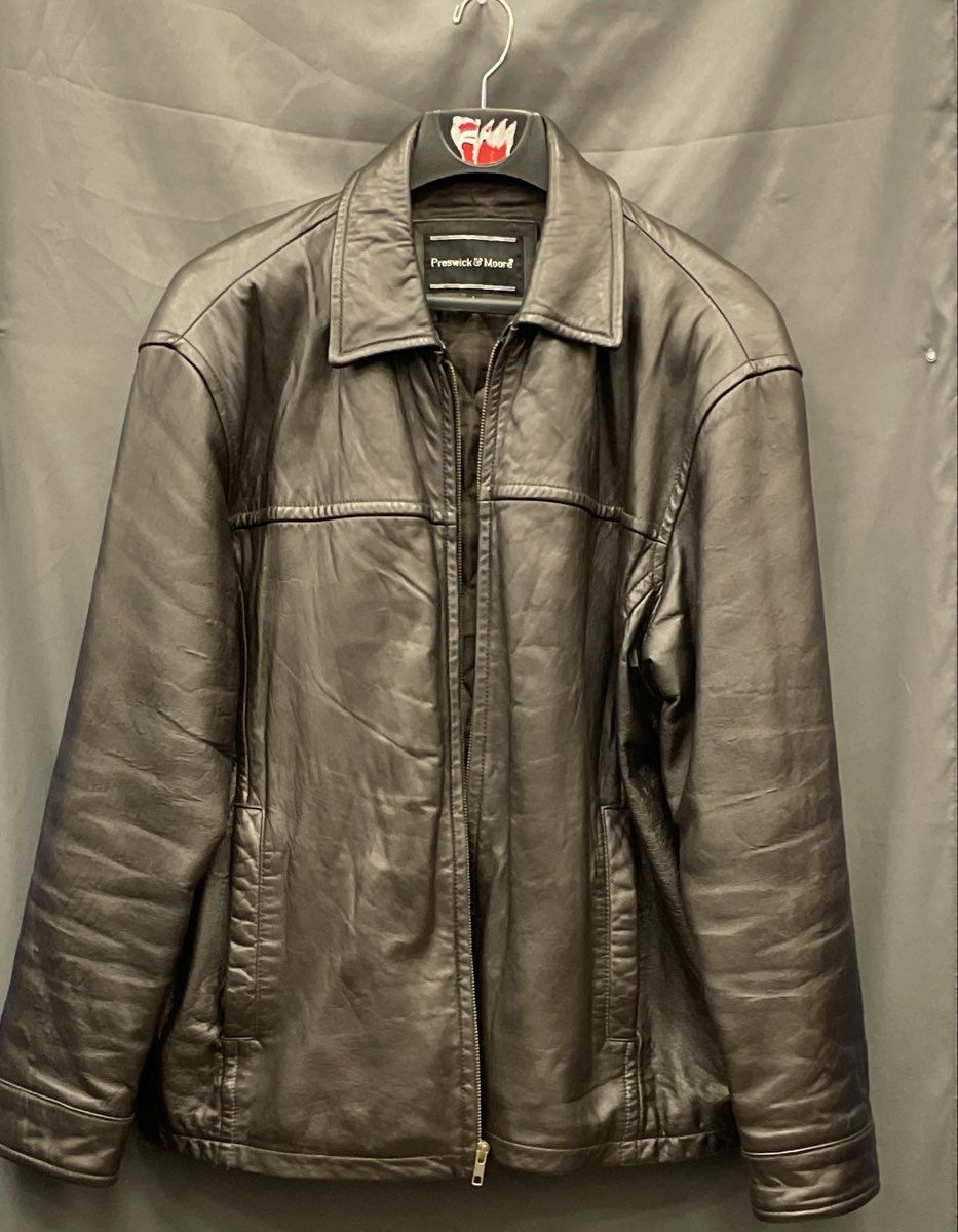 Preswick & Moore Men's Leather Jacket Black Quilted Lined Full Zip Sz ...